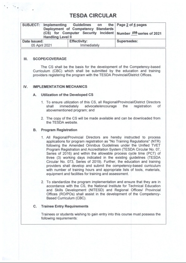 TESDA Publishes Competency Standards for Computer Security Incident ... TESDA Publishes Competency Standards for Computer Security Incident ...